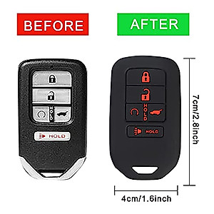 TOMALL 2Pcs Silicone Key Fob Cover for Honda Civic Accord Pilot CR-V Passport Insight EX EX-L Touring 2015-2021 5 Buttons Smart Key Protection Case Keyless Jacket Car Accessory(Black)