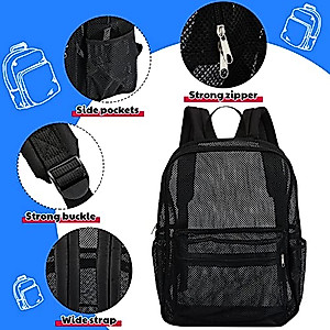 Black Mesh Backpack Set Heavy Duty Mesh School Bags for Boys and Girls, See Through College Student Backpack Mesh Bags with Semi Transparent Drawstring Bag, Lunch Bag and Pencil Case