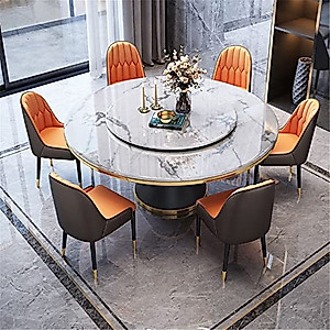 NIUYAO Round Marble Dining Table with Lazy Susan, Luxury Style 59" W Circular Tabletop Kitchen Table for Dining Room Kitchen Leisure Coffee Table -White Base