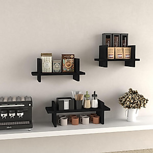 CRUGLA Black Floating Shelves Wall Mounted Set of 3, Hanging Storage Floating Book Shelf for Kitchen, Bedroom, Living Room, Study Room, Bathroom