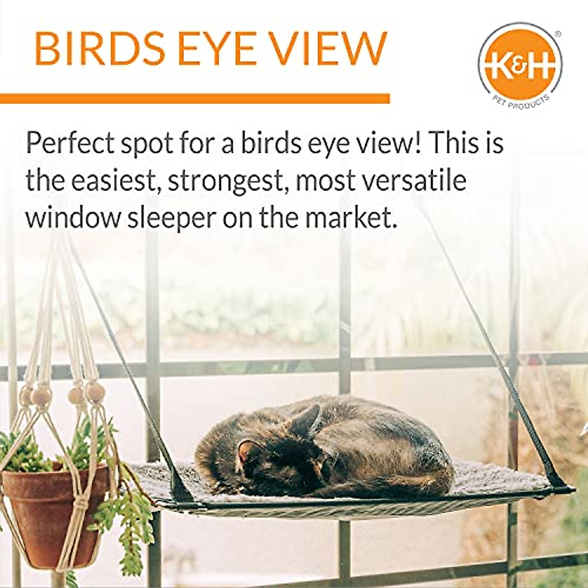 K&H Pet Products EZ Mount Window Sill Cat Bed, Cat Window Hammock, Sturdy Cat Window Perch for Large Cats, Cat Window Bed Cat Furniture, Cat Hammock for Window Cat Perch Cat Shelf - Single Level Gray