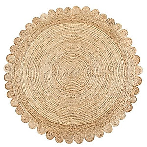 4x4, 5x5, 6x6,feet Natural Jute Scallop Round Rug, Floor Scalloped Edge Rug Braided Boho Eco Large Circular Handmade Area Rugs (Natural, 8x8 Ft Round Rug)