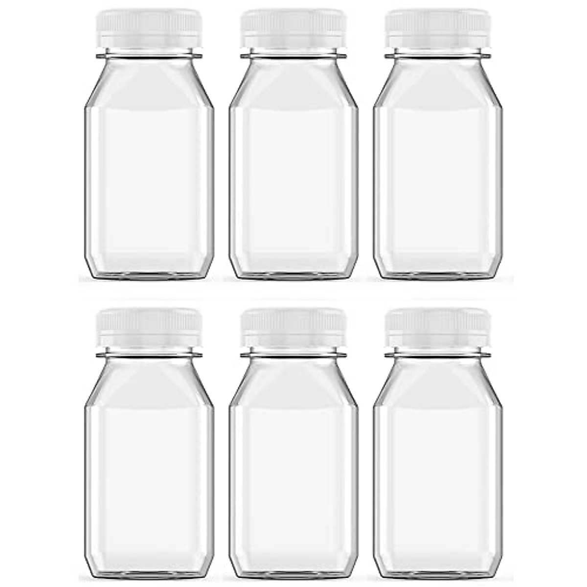 Axe Sickle 6 Pcs 4 Ounce Juice Bottles Plastic Milk Bottles Bulk Beverage Containers with Tamper Evident Caps Lids White for Milk, Juice, Drinks and Other Beverage Containers