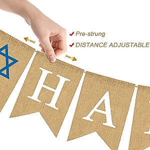 Rainlemon Jute Burlap Happy Passover Banner Rustic Mantel Fireplace Garland Decoration Supply