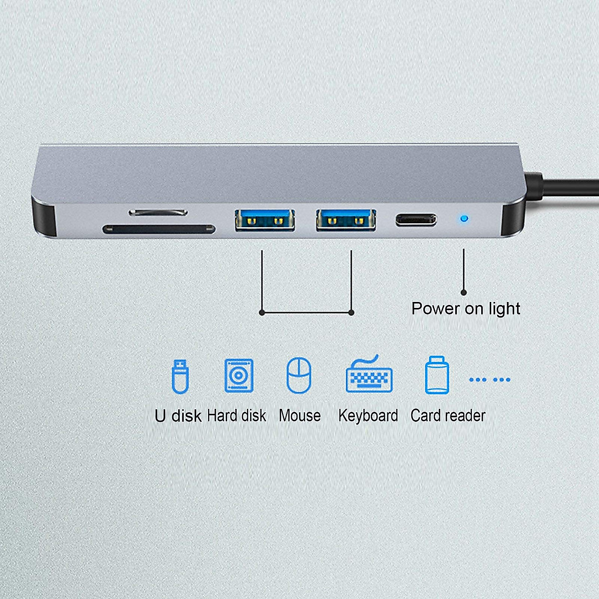 Docking Station Adapter, Type‑C Hub Adapter, 11x3x1cm for Computer Accessory Hard Disk Trans‑Flash Card Travel Use U Disk Memory Card Mouse Key