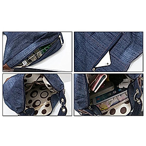 Dreams Mall(TM Women's Handbag Denim Purse Hobo Tote Top Handle Jean Shoulder Crossbody Bags,Blue
