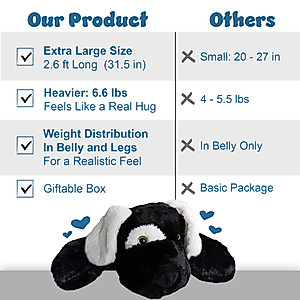 Weighted Stuffed Animal – 6.6 Pounds | Extra Large 31.5 Inches Long | Plush Body Pillow | Black and White Dog | Weighted Animal for Calming – Relaxation – Sensory Comfort
