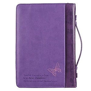 Christian Art Gifts Women's Fashion Bible Cover New Creation 2 Corinthians 5:17, Purple Butterfly Faux Leather, Large
