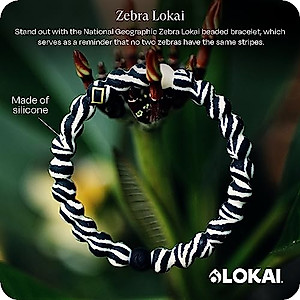 Lokai Silicone Beaded Bracelet for Women & Men, National Geographic Collection - Zebra Striped, (Extra Large, 7.5 Inch Circumference) - Silicone Bracelet Slides-On, Comfortable Fit