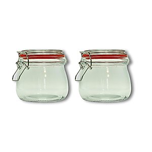 Generic Set of 2 airtight wide mouth glass jar with lid 17oz 0.5 liter Clear Glass Kitchen, Pantry Organizer. Keep your food, grains coffee, tea, cookies and candies dry, fresh. (Oval PC11002-F)