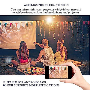 Smart Pocket Mini Projector,ASHATA 2.4G WiFi 4k HD Projector Support Bluetooth 4.0 Android6.0 OS USB TF Card for Home Cinema,Wireless Phone Connection for Movies, Presentations,Gaming,Phone(Black)