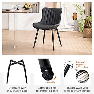 YOUNUOKE Black Dining Chairs Set of 2, Faux Leather Upholstered Kitchen & Dining Room Chairs with Back, Mid Century Modern Minimalist Accent Chair Armless for Guest Reception Waiting Living Room