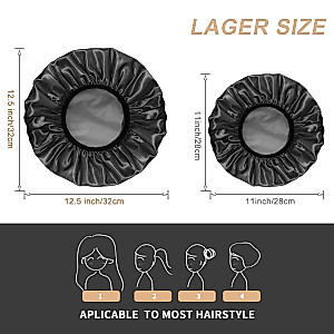 Aquior Shower Cap, Extra Large Shower Cap for Men, Satin EVA Double Layer Waterproof Reusable Hair Cap for Women Long Hair(All Black 4 Pack)
