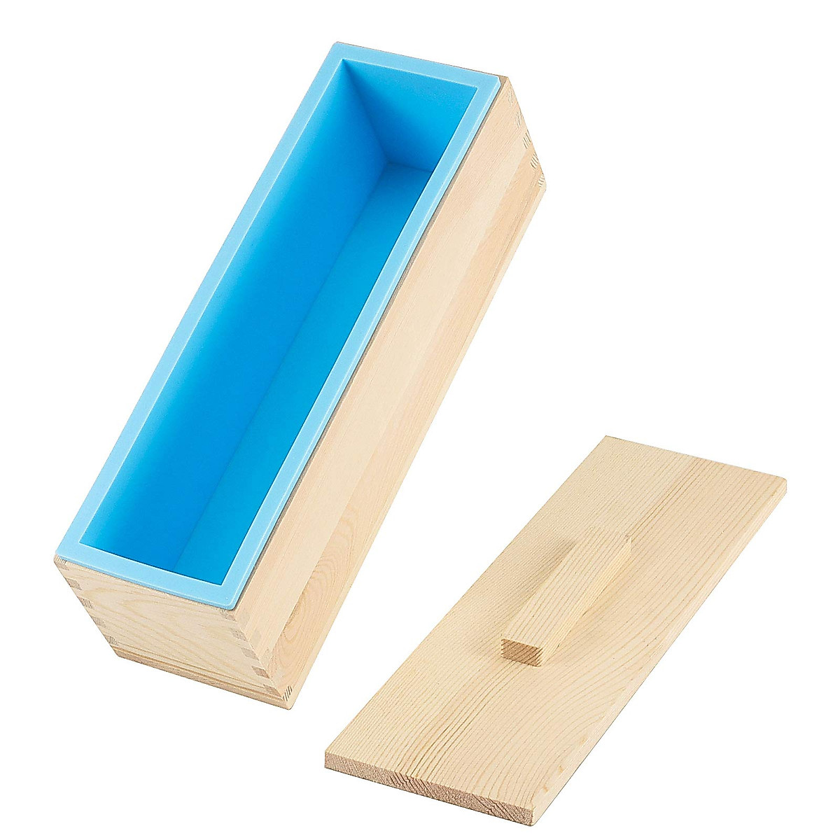 3 Packs 42oz Silicone Soap Moulds, Rectangular Soap Mould kit with Wooden Box and Covers, Flexible DIY Mould kit Supplies for Soap Making, Blue