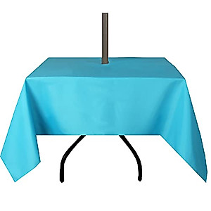 youngseahome Outdoor Tablecloth Wrinkle-Free Stain Resistant Waterproof Polyester Fabric Table Cover with Zipper Umbrella Hole for Picnic/Party/Dinner/Patio Garden(60×60inch Square,Zippered,Aqua)
