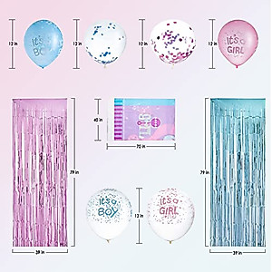 White Baby Box Kit - Gender Reveal Decorations,Gender Reveal Party Supplies,Gender Reveal Balloons Box,Metallic Fringe Curtains,BOY Girl Foil Balloons,Pink and Blue Balloons