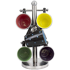 Stainless Steel Tree Shape Mug Rack Tree Tea Cup Storage Holder Stand Home Kitchen Mug Hanging Display Drinkware Shelf 6 Hooks