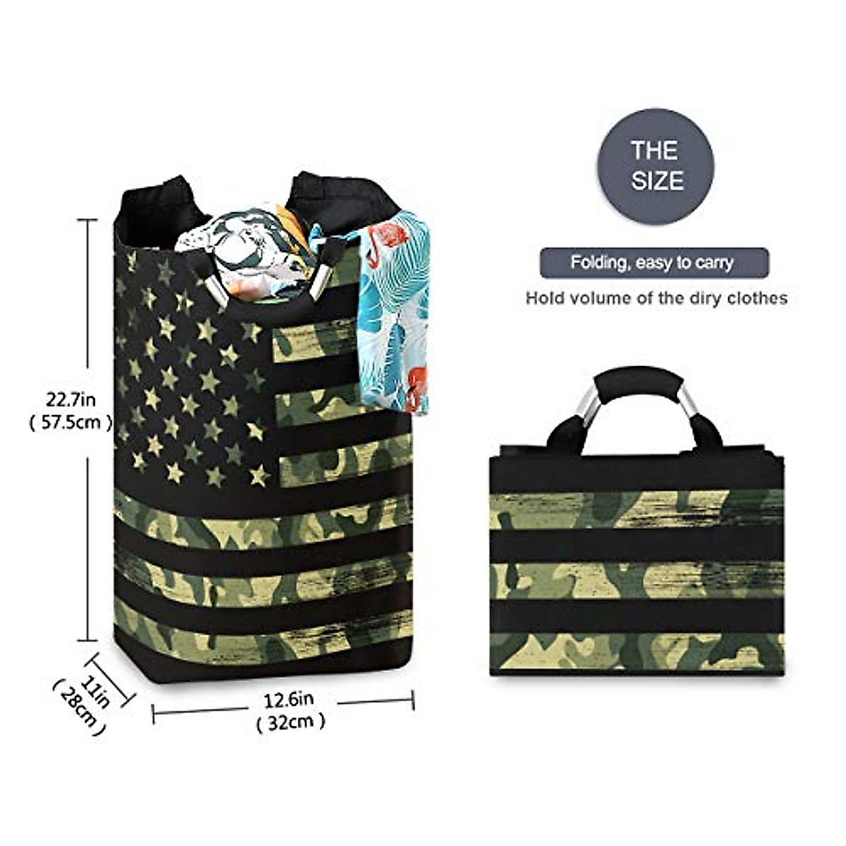 senya Large Laundry Basket, USA Flag Camouflage Vintage Laundry Hamper Foldable Clothes Bag with Handle Foldable Washing Bin