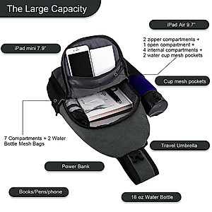 Y&R Direct 15.7 Inch Sling Backpack Sling Bag Small Backpack for Women Men Kids Travel Hiking Bag (Black)