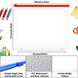 40 Pieces Binder Pockets A4 Size 3 Hole Binder Pockets with Zipper Binder Folders Plastic Binder Pouch Folders for 3 Ring Binder Loose Leaf Bags Waterproof PVC Document Filing Bags, 10 Colors