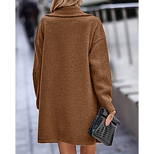 BTFBM Women 2025 Winter Faux Fur Coats Lapel Long Sleeve Fuzzy Fleece Outerwear Button Down Sherpa Jackets Fall Outfits(Solid Golden Camel, Large)