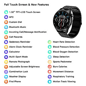 Smart Watch (Call Receive/Dial), Smart Watches for Men 1.32" HD Touch Screen Waterproof SmartWatch for Android iOS Phones Compatible Fitness Tracker with Heart Rate, Sleep, Blood Oxygen, Step Counter