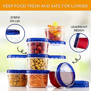AQUA BLUE Soup Freezer Storage Containers With Twist Top lids [16 Oz - 10 Pack] Reusable Plastic Food Container with Screw On Lids, leak proof, Airtight, Stackable, Microwave Safe BPA Free