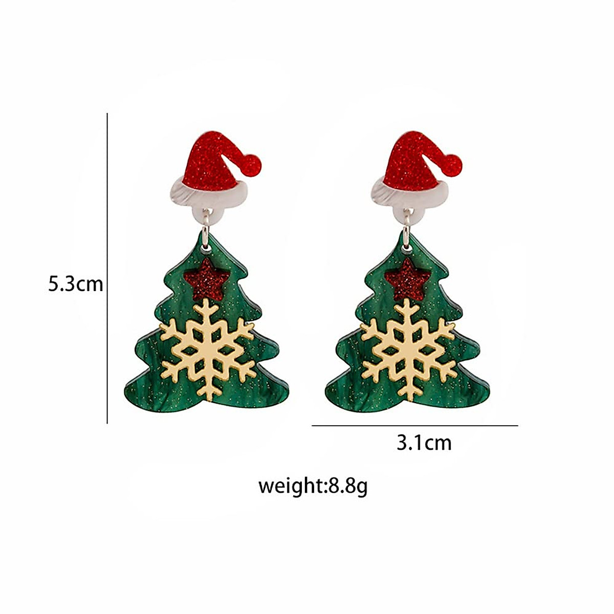 Christmas Cute Acrylic Dangle Earrings Acetate Snowman Christmas Tree Dangle Earrings Creative Heart Shape Snow Stud Earrings for Women Christmas Party Cosplay Costume Jewelry-Style H