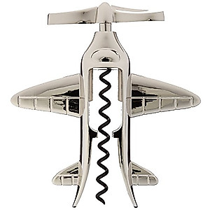 Le'raze Airplane Wine Bottle Cork Screw Bottle Opener, Aviation Corkscrew Barware, Plane Pull Cork Tool, Ideal For Flying Bartender, Hosting, Pilot Gift, Party Favor, Silver Chrome Bar Decor