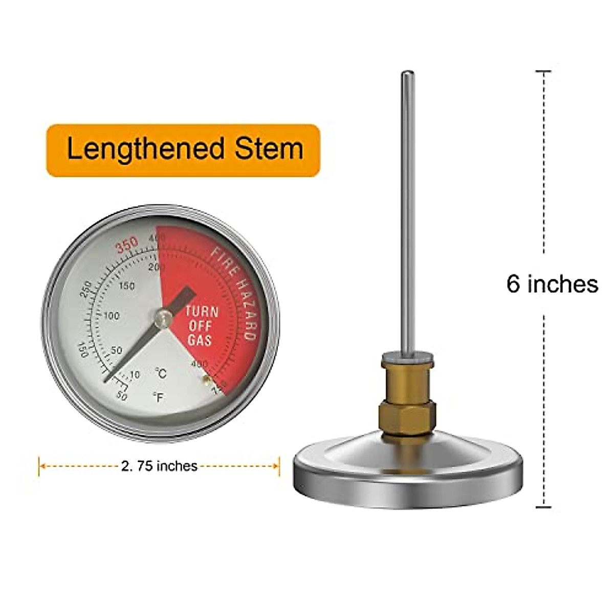 Blackhoso 2.75-Inch Deep Fryer Thermometer Replacement for Bayou 2.5, 4, 9 Gallon Fryers, King Kooker and VIVOHOME Fryers Temperature Gauge -Degree Accurate Exact