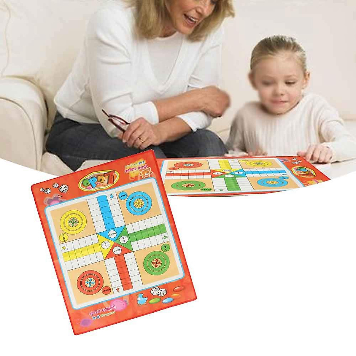 Ludo Board Game Set, 23.6 x 17.7inch Non-Woven Fabric Foldable Snakes and Ladders Ludo Game Set for Home Travel Entertainment