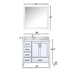 Lexora Jacques 36 in. W x 22 in. D Left Offset White Bath Vanity