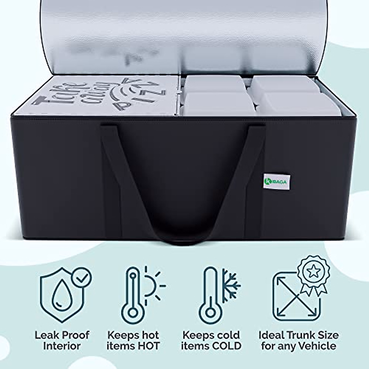 KIBAGA Commercial Insulated Food Delivery Bag - 22" x 10" x 10" Waterproof Delivery Bag For Hot Food Delivery - Premium Food Warmer Bag For Uber Eats And Doordash Food Delivery