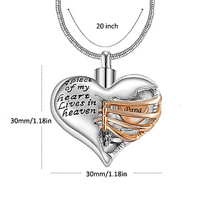 A piece of my heart lives in heaven Two Tone Locket Heart Cremation Memorial Ashes Urn Necklace Jewelry Stainless Steel Keepsake Pendant Women/Men Gift (brother)