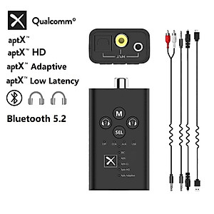 eppfun AK3046D Bluetooth 5.2 Qualcomm aptX-Adaptive HD Transmitter with 3.5mm AUX/RCA/COAXIAL/SPDIF Optical, SBC/aptX Low Latency Dual Connection Audio Adapter for TV PC (Black)
