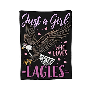 Bald Eagles Blanket for Girls Woman Just A Girl Who Loves Eagles Throw Blanket Soft Warm Fleece Flannel Eagle Animal Theme Decor Blanket Gifts for Kids Adults Couch Sofa Bed 50"X40"