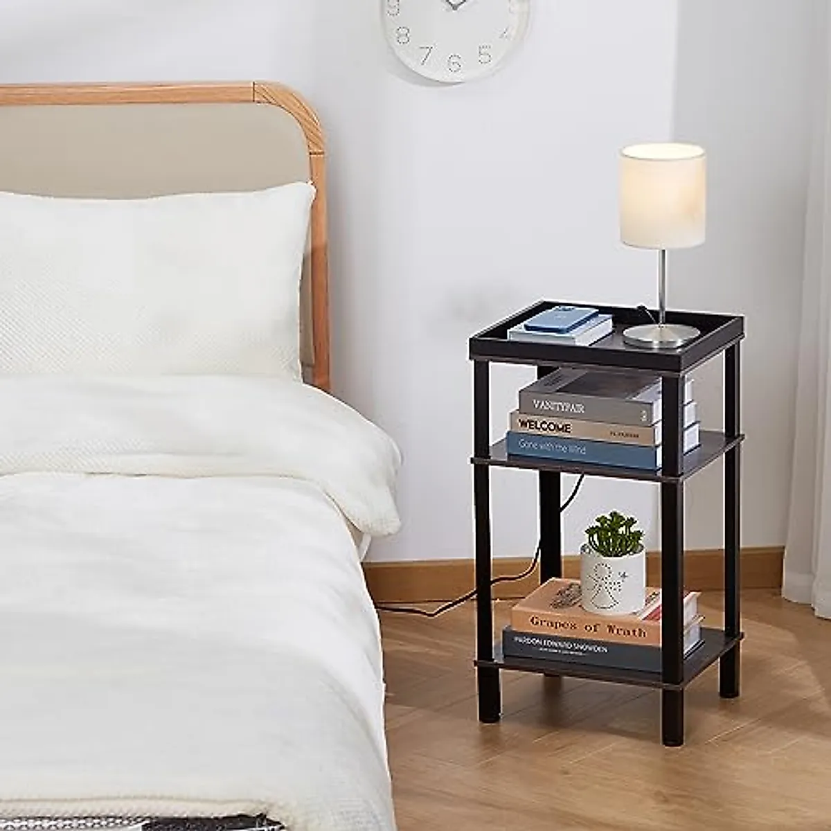 ZEXVIDA Side Table for Small Spaces,3 Tier End Table Under Desk Storage with Storage Shelf, Small Bedside Table,Nightstand for Living Room, Bedroom, Office,Grey