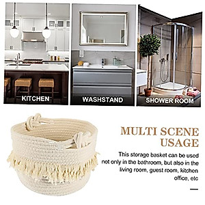 Alipis Rope Storage Blue Woven Storage Baskets Storage Bins for Clothes Weave Basket Storage Basket for Nursery Woven Tassel Containers Bathroom Towels Baskets Sundries Holder Cotton Baby