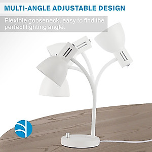 chaotack Metal Small White Desk Lamp,Adjustable Goose Neck Desk Lamps for Home Office Study Room Desks Bedroom Bedside Table Lamp with Free 7W LED Bulb,Eye-Caring Reading Lamps
