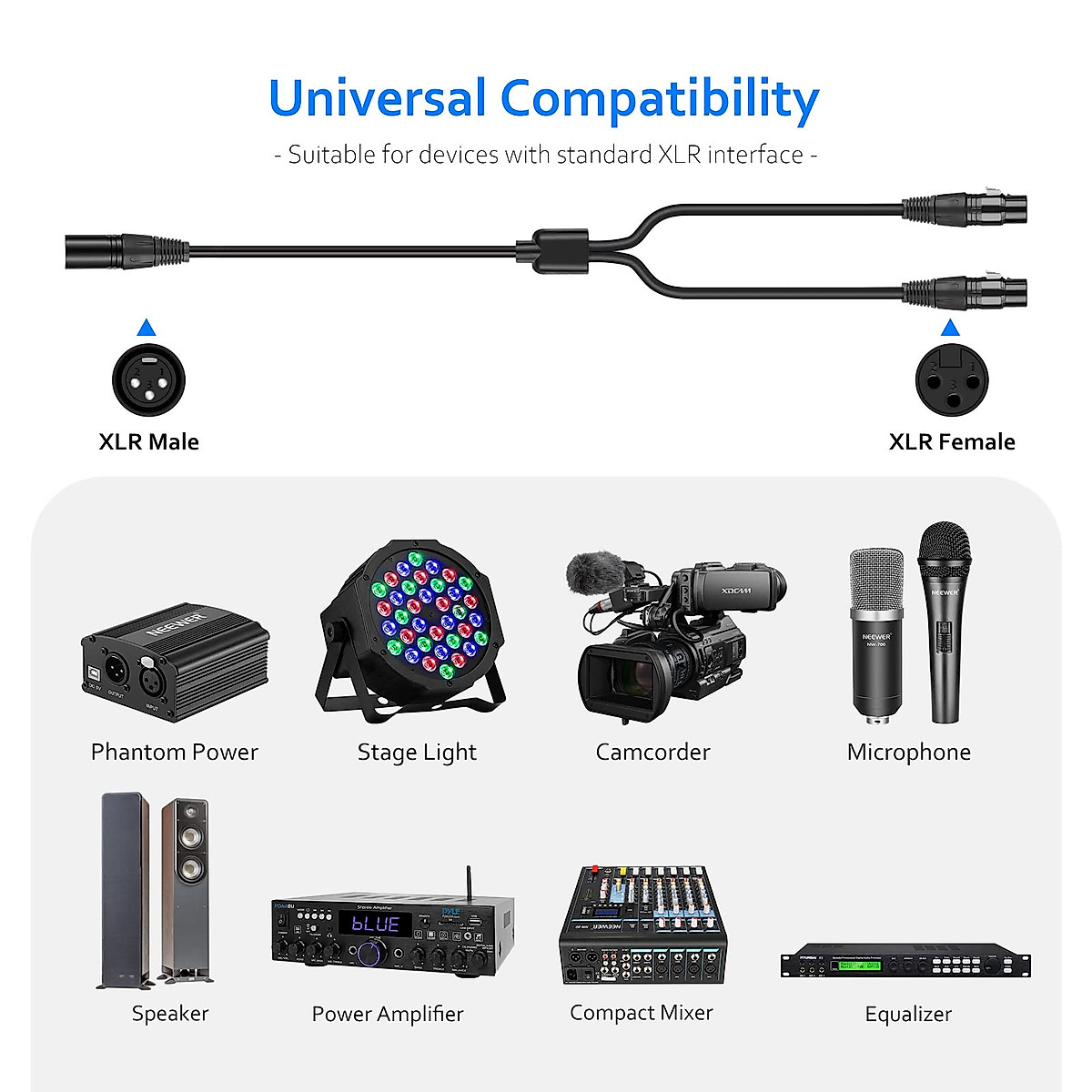 Neewer XLR Splitter Male to 2 Female Cable, Dual Female XLR to Male XLR Mic Combiner Y Cord Balanced Microphone Splitter Cable (3-Pin 2 Female to 1 Male) — 1.6 Feet