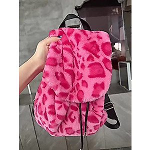 Kawaii Fluffy Purse Backpack Plush Backpack Furry Bag Fuzzy School Bag Teen Girls Faux Fur Aesthetic Backpack Leopard Bag (Leopard Pink)