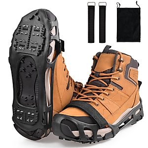 Ice Snow Traction Cleats for Shoes and Boots Non-Slip Crampon Snow Cleats for Winter Walking on Snow and Ice Boots Cleats for Men Women Walking Jogging Hiking (24 Steel Crampons, Size L)