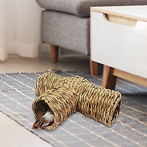 Nature's Hideaway Grass Tunnel Toy,Straw House with Open Entrance,Lightweight,Durable Home for Pocket Pets,Suitable for Rats,Syrian Hamster,Ferrets,Guinea Pig ,Chinchilla Hedgehog and Budgies
