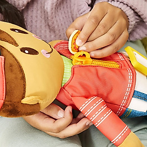 Playskool Dressy Kids Doll with Brown Hair and Hat, Activity Plush Toy with Zipper, Shoelace, Button, for Ages 2 and Up (Amazon Exclusive)