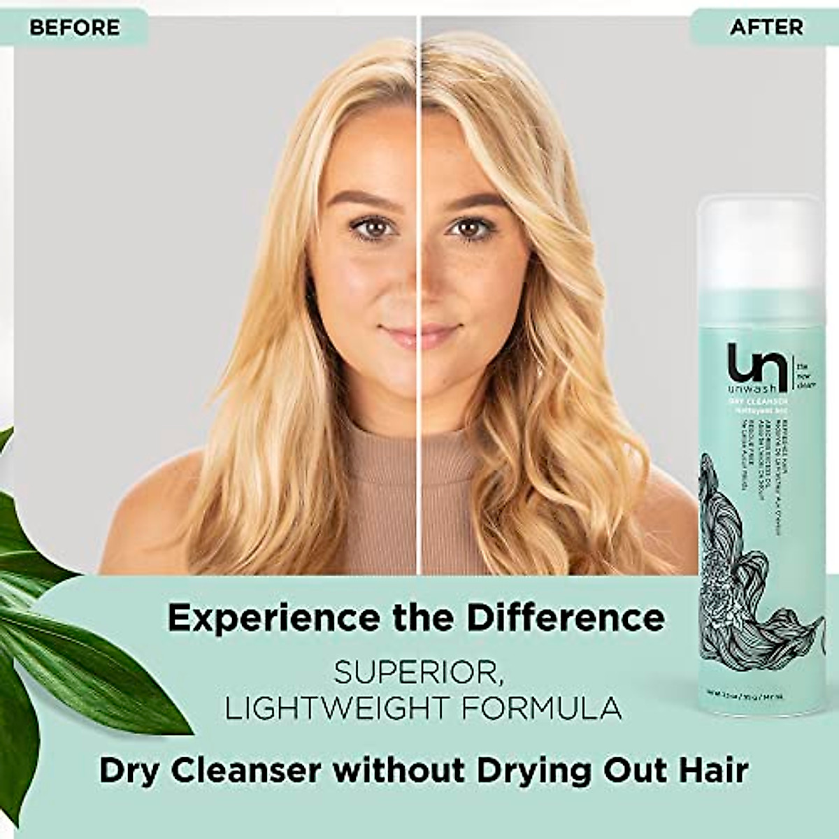 unwash Dry Cleanser - Dry Shampoo for All Hair Types, Refresh Hair & Absorb Excess Oil, Lightweight & Residue-Free, Color-Safe, 3.3 oz