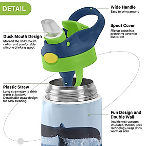 Kigai 12 oz Humpback Whales Kids Water Bottle,Insulated Stainless Steel Water Bottle with Straw Lid Double Walled Leakproof Flask for School Toddlers Girls Boys