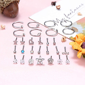 MILACOLATO 28Pcs 20G Nose Rings for Women | 316L Surgical Stainless Steel Nose Rings Hoops | Hypoallergenic Straight Shaped Nose Rings Studs | Nose Piercing Jewelry for Women Men