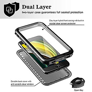 SPORTLINK Waterproof Case for iPhone SE 3rd 2022/iPhone SE 2nd 2020/iPhone 7/8 - Full Body Shockproof Dustproof Phone Screen Protector Rugged Waterproof Case for iPhone SE3/SE2/7/8 (Black)