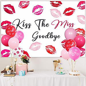 81Pcs Kiss the Miss Goodbye Bachelorette Decorations, Hot Pink Balloon Garland Arch Kit with Kiss the Miss Goodbye Backdrop Red Lips Balloons for Hen Party Bridal Shower Party Suppiles