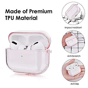 KOREDA Protective Cover Compatible with AirPods Pro & AirPods Pro 2 Case, Soft Clear Full Protective Case Shockproof Cover with Keychain Set for Airpods Pro 2nd Generation/1st Generation Case (Pink)